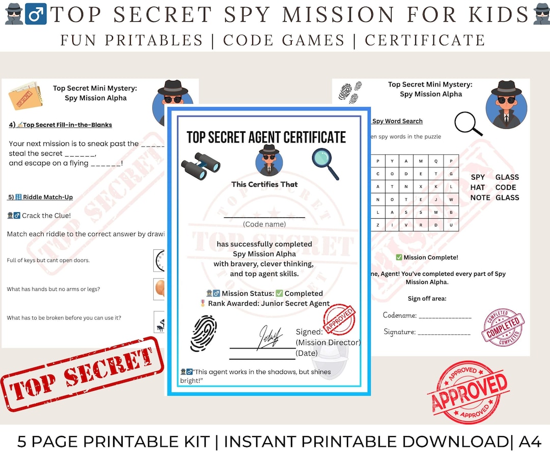 Kids Spy Mission Printable: Secret Agent Game, Code Breaker (PDF ...