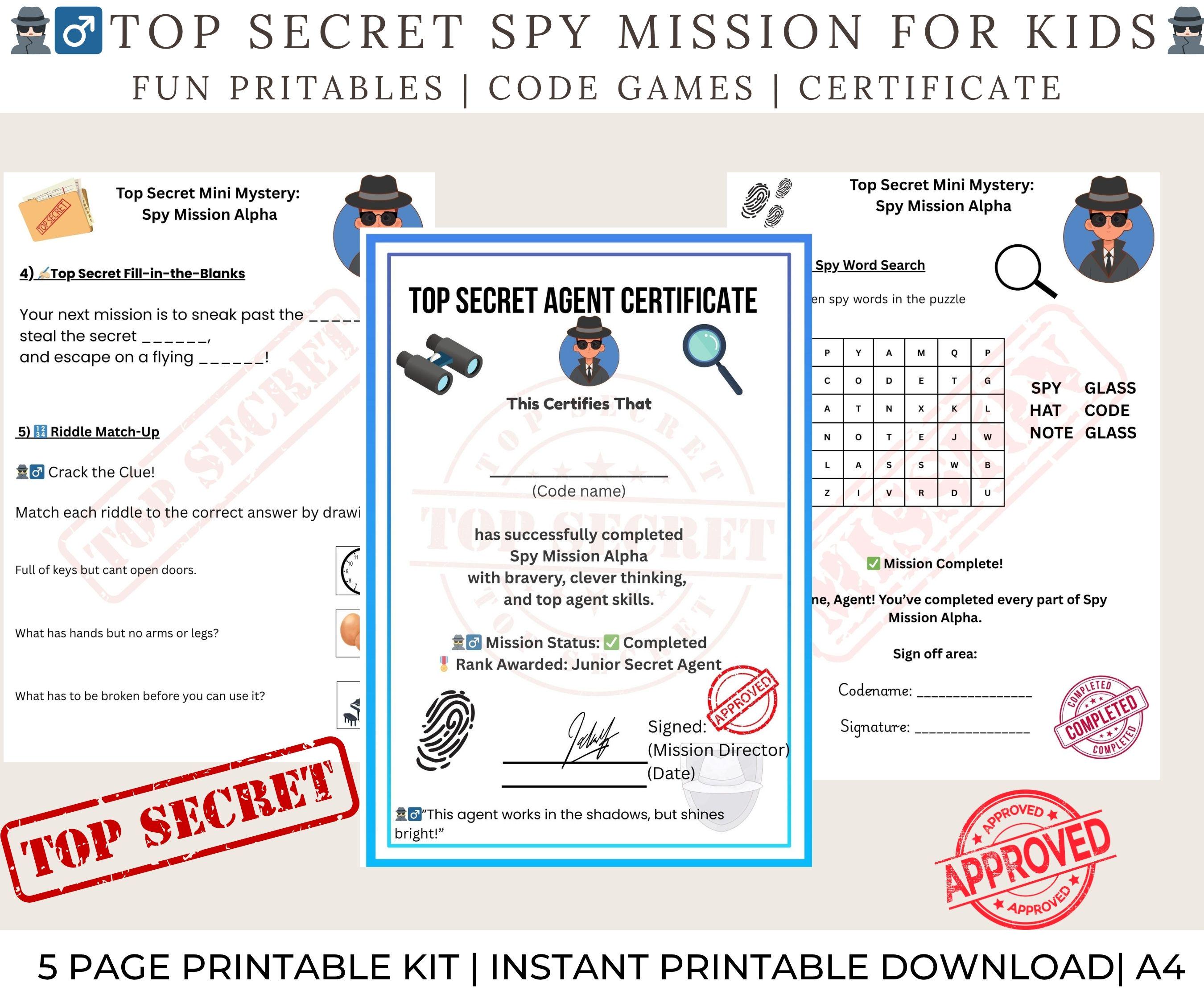 Kids Spy Mission Printable: Secret Agent Game, Code Breaker (PDF ...