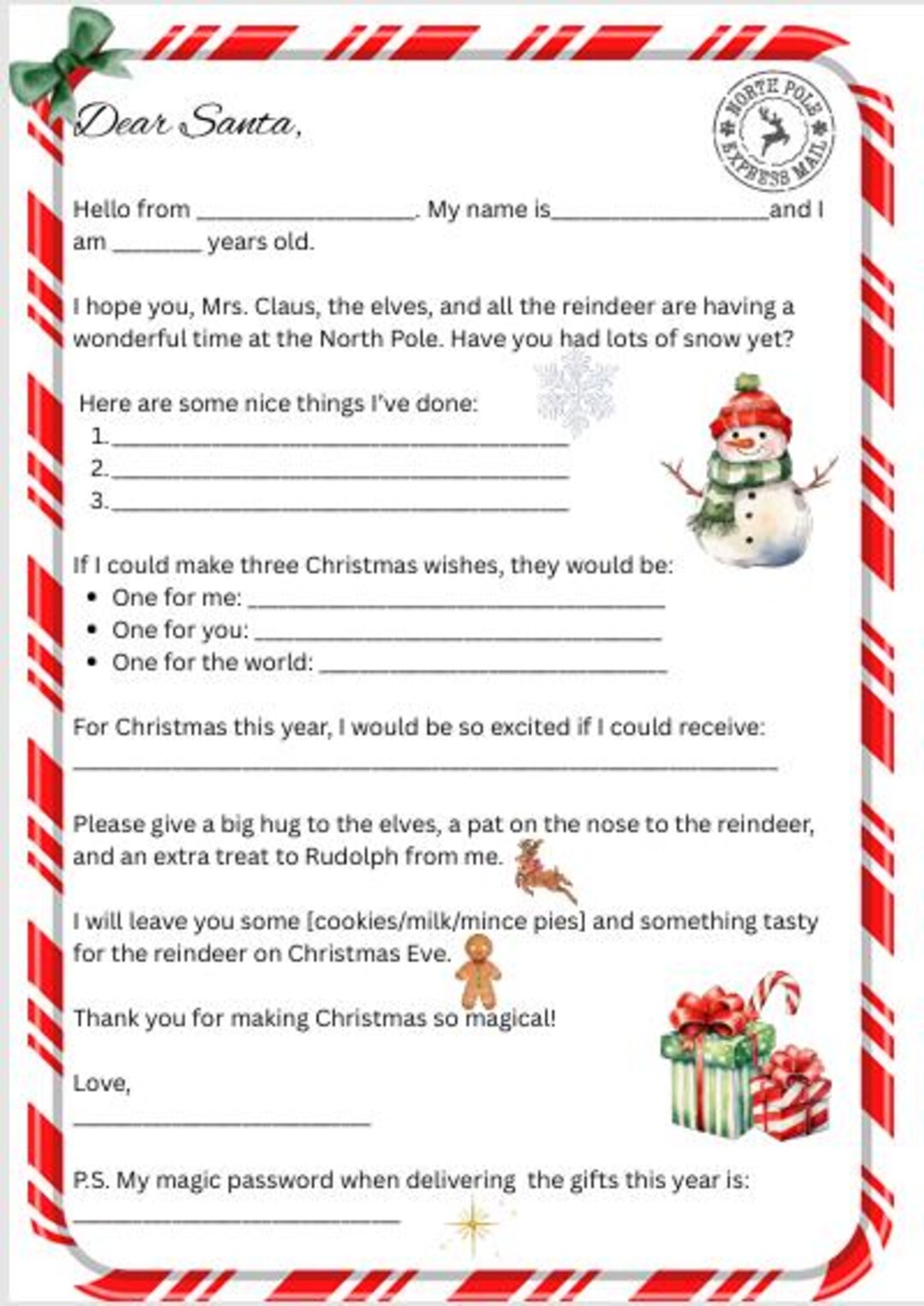 Printable Letter to Santa Template. Kids Christmas Activity & Wish-list ...