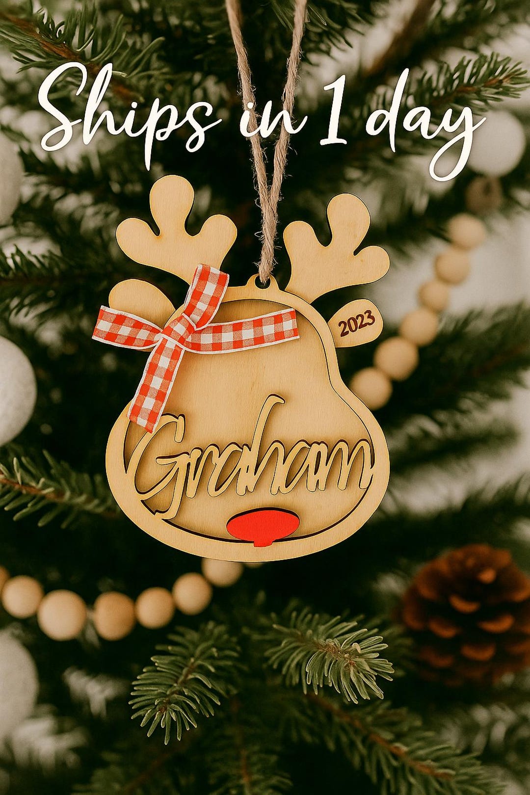 Personalized Wooden Reindeer Ornament, Engraved Christmas Keepsake - Etsy