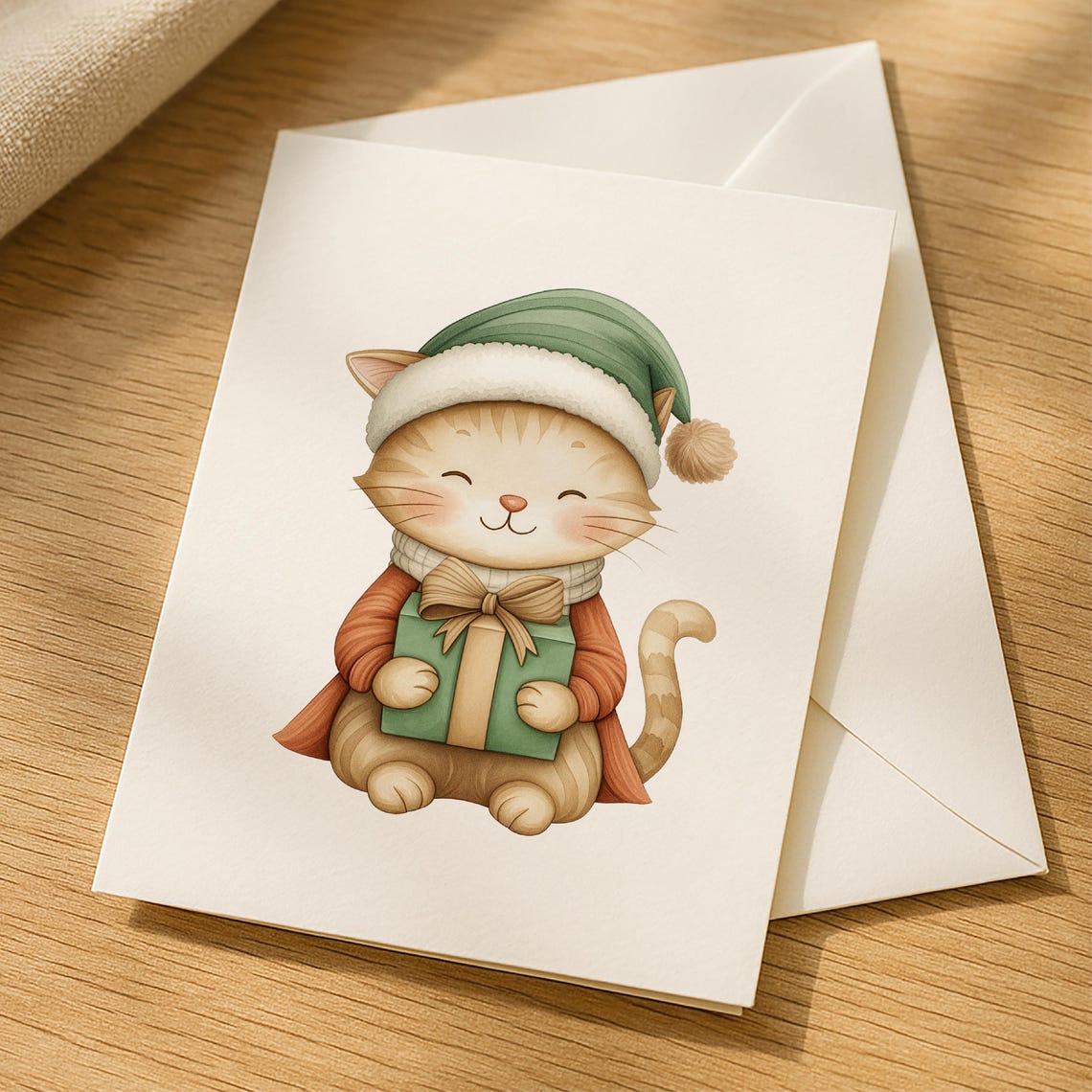 Cozy Christmas Cats Watercolor Clipart, Holiday Cat Illustrations ...