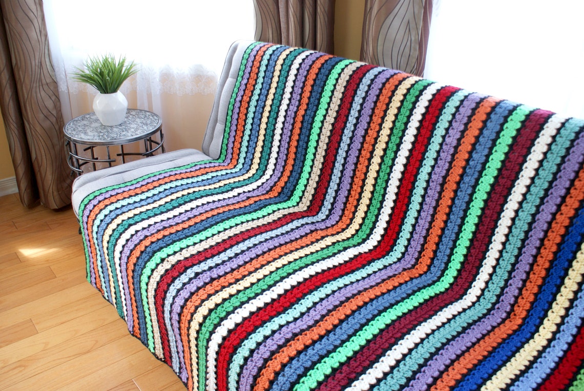 Colorful Afghan Multi Colors Handmade Throw Big Crochet - Etsy
