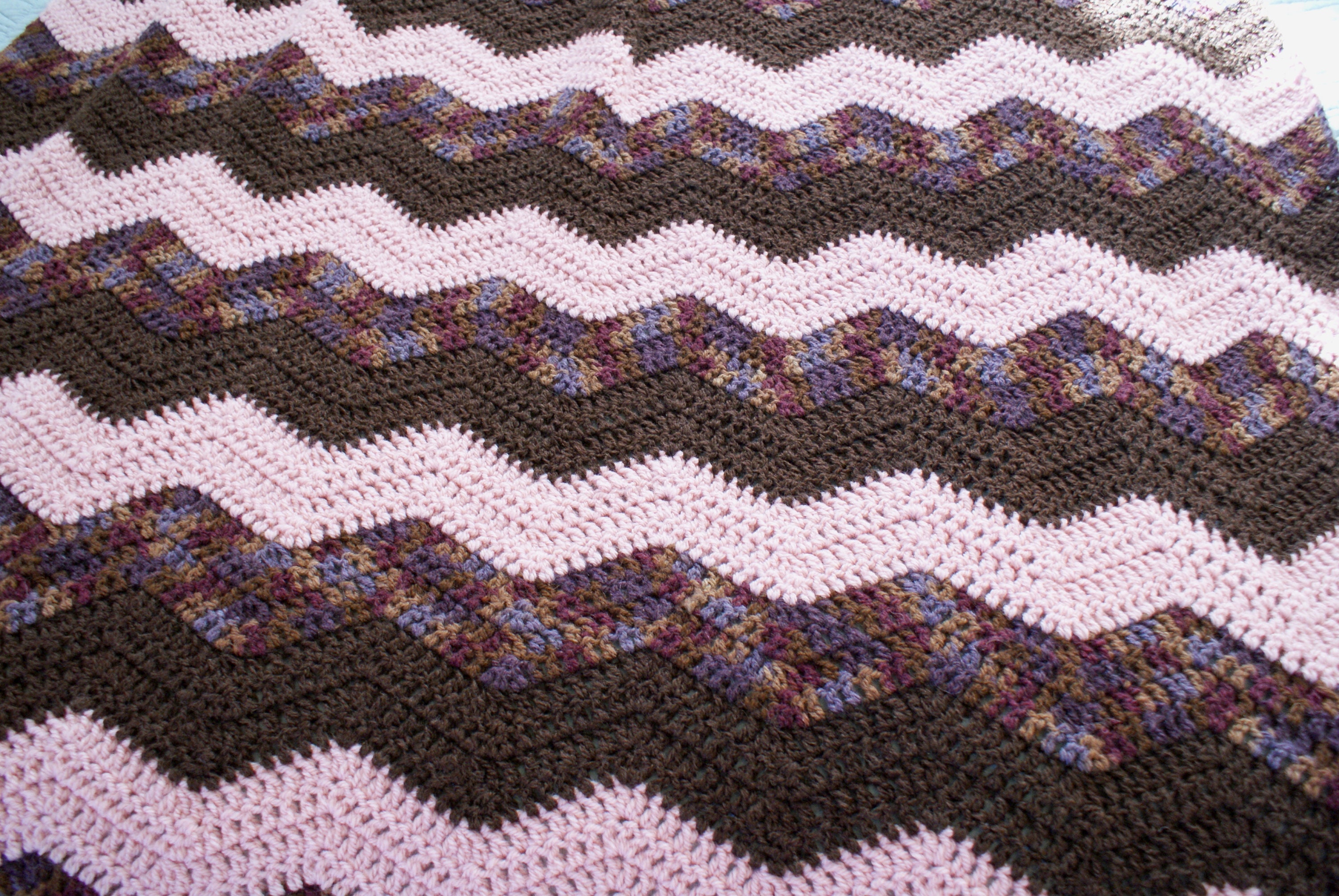 Brown Zig Zag Afghan, Multi Color Pink Handmade Chevron Throw, Woolen ...