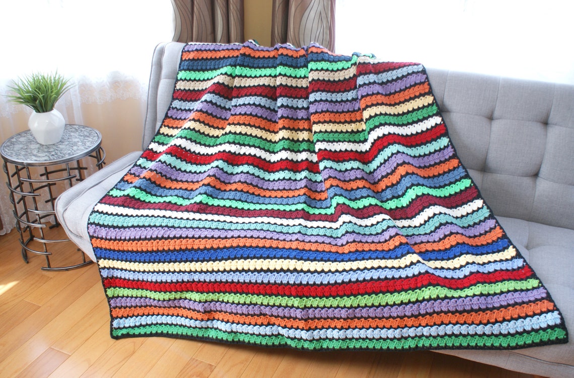 Colorful Afghan Multi Colors Handmade Throw Big Crochet - Etsy