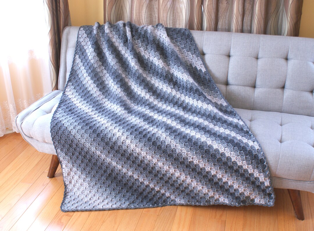 Grey Ombre Crochet Handmade Throw, C2C, Corner to Corner Afghan, Sofa ...