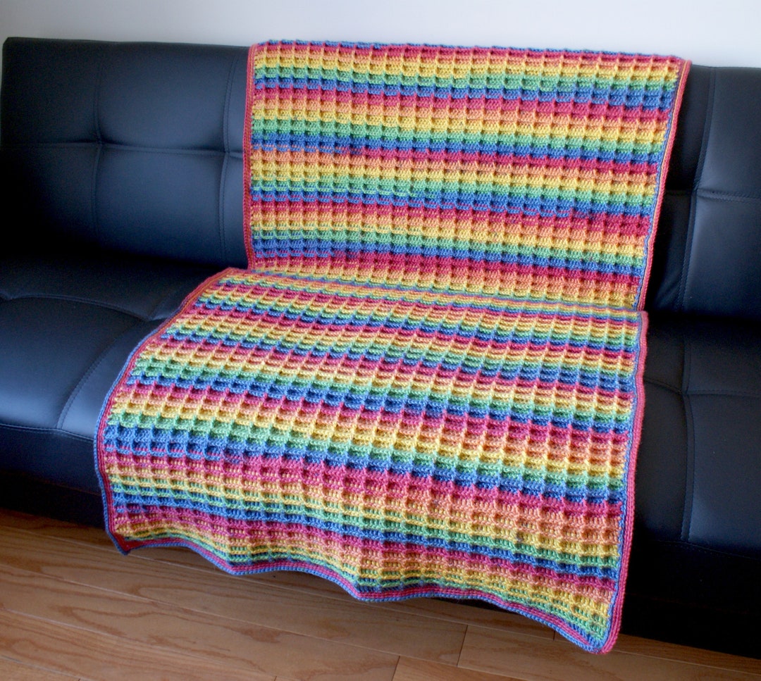 Rainbow Wool Blend Blanket, Handmade Throw, Colorful Multi Color Bed ...