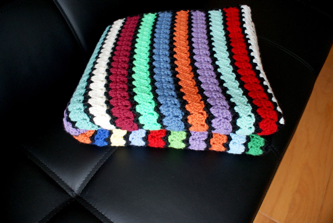 Colorful Afghan Multi Colors Handmade Throw Big Crochet - Etsy