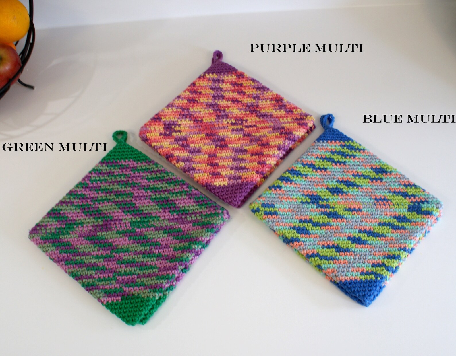 Multi Colour Cotton Pot Holders Set Handmade Crochet Hot Pads - Etsy