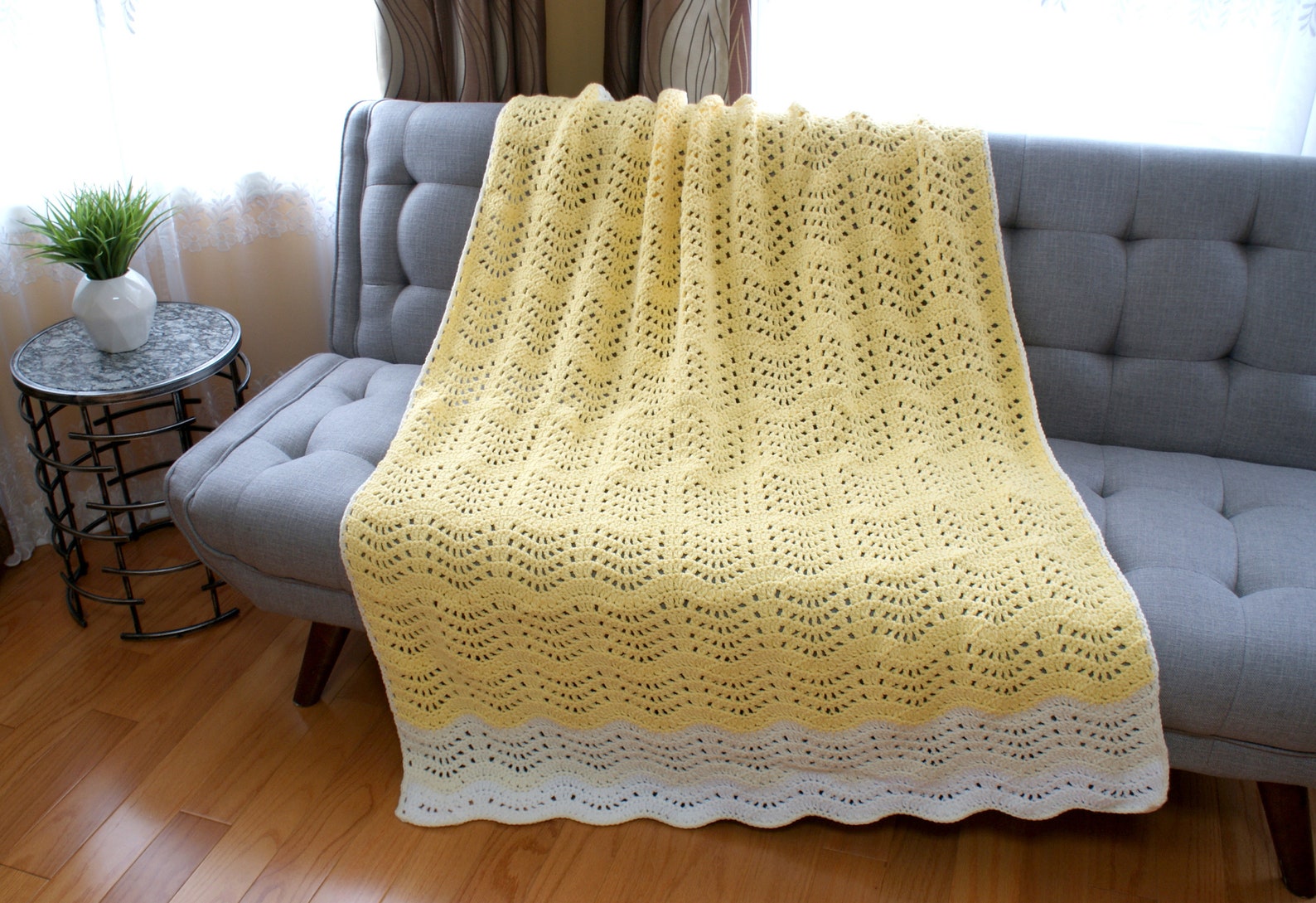 Lacy Yellow Crochet Afghan, Handmade Throw, Soft Blanket, White and ...
