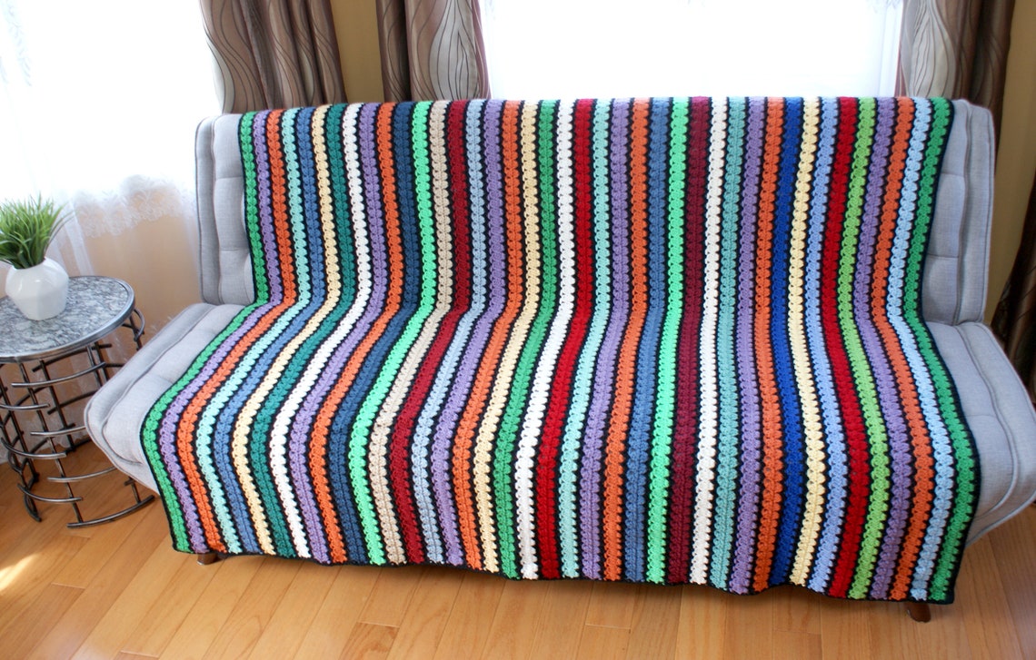 Colorful Afghan Multi Colors Handmade Throw Big Crochet - Etsy