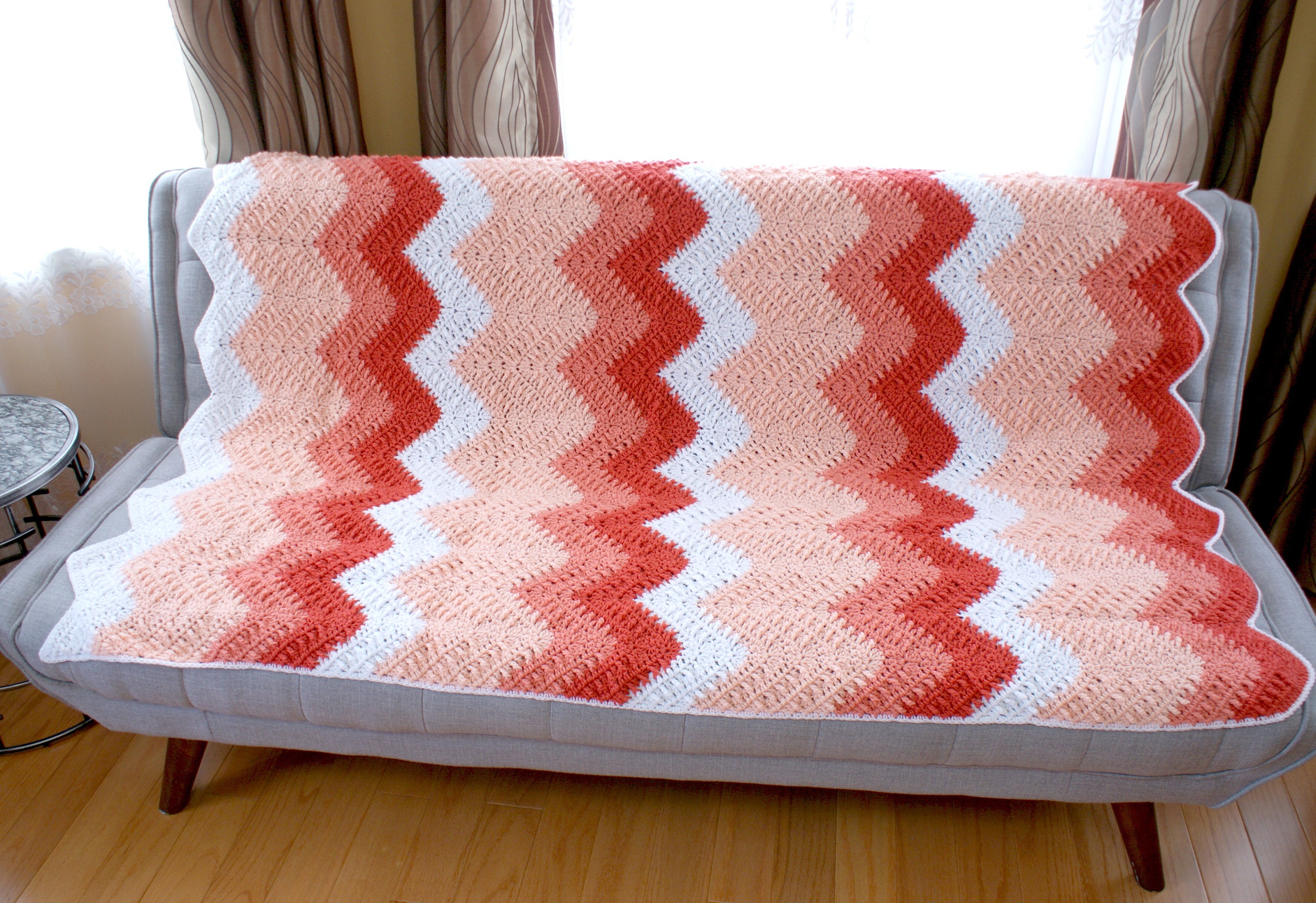 Peach Chevron Multi Color Crochet Handmade Throw White Pink - Etsy Canada