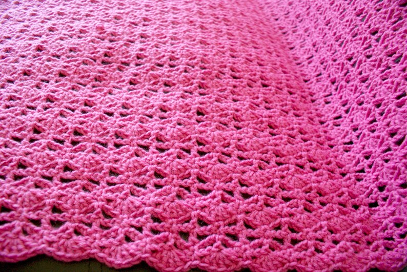 Raspberry Lacy Crochet Afghan Handmade Throw Pink Blanket | Etsy