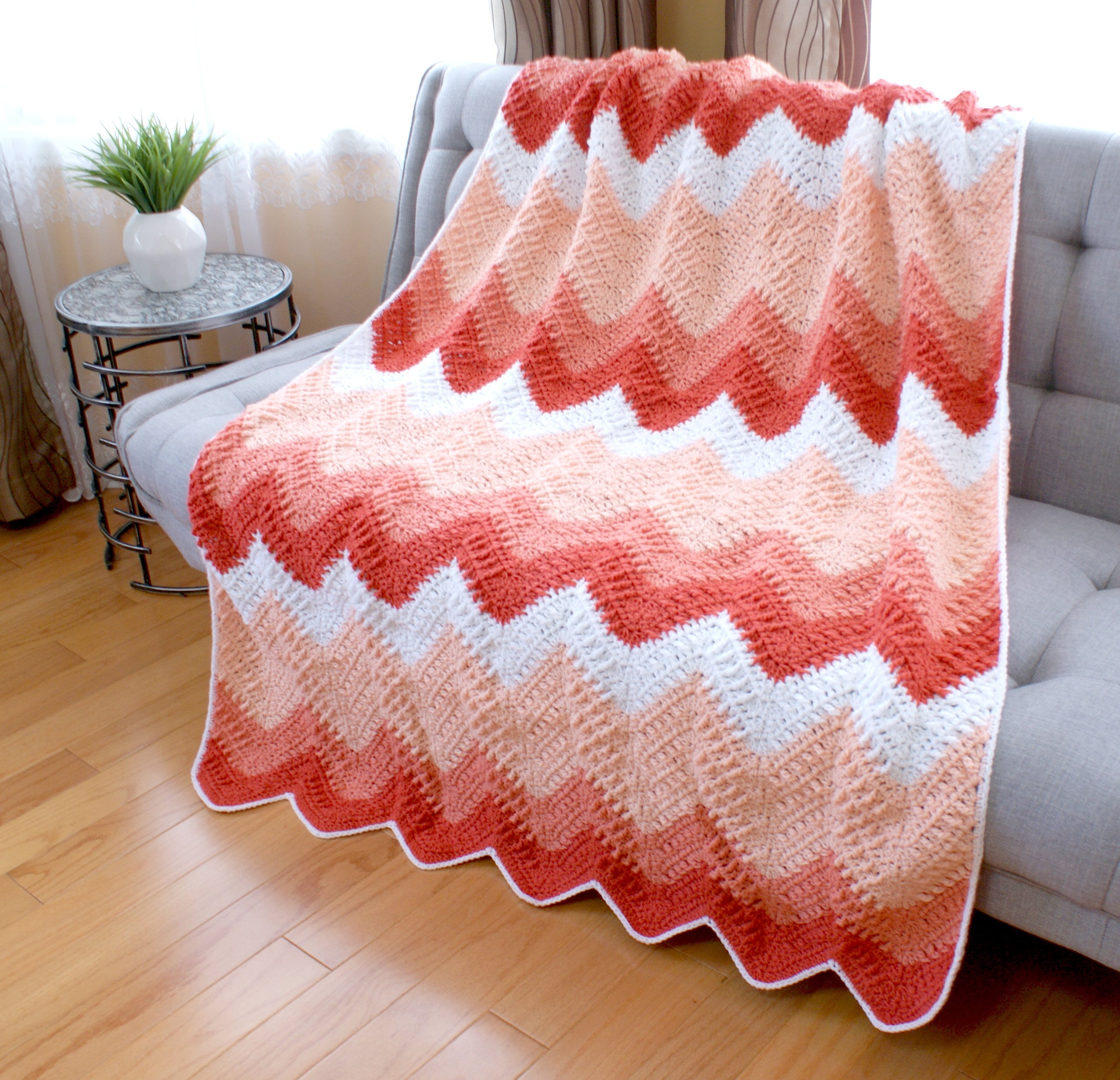 Peach Chevron Multi Color Crochet Handmade Throw White Pink - Etsy