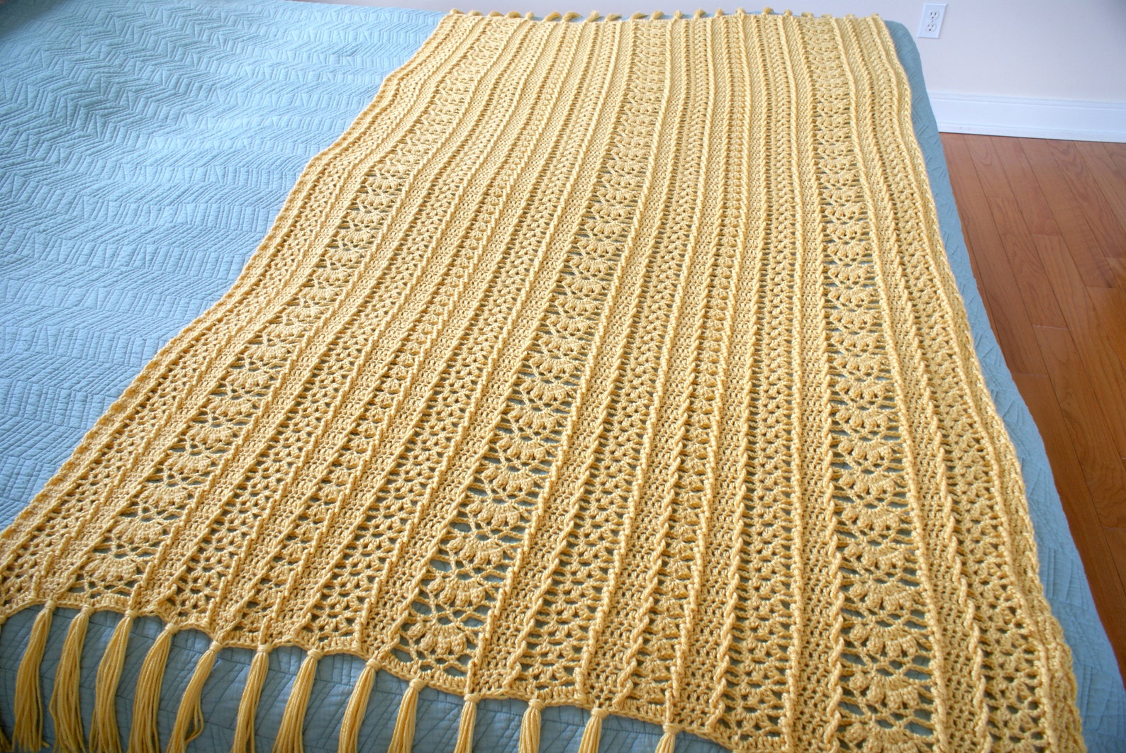 Lacy Shells Crochet Afghan Handmade Throw Yellow Blanket | Etsy