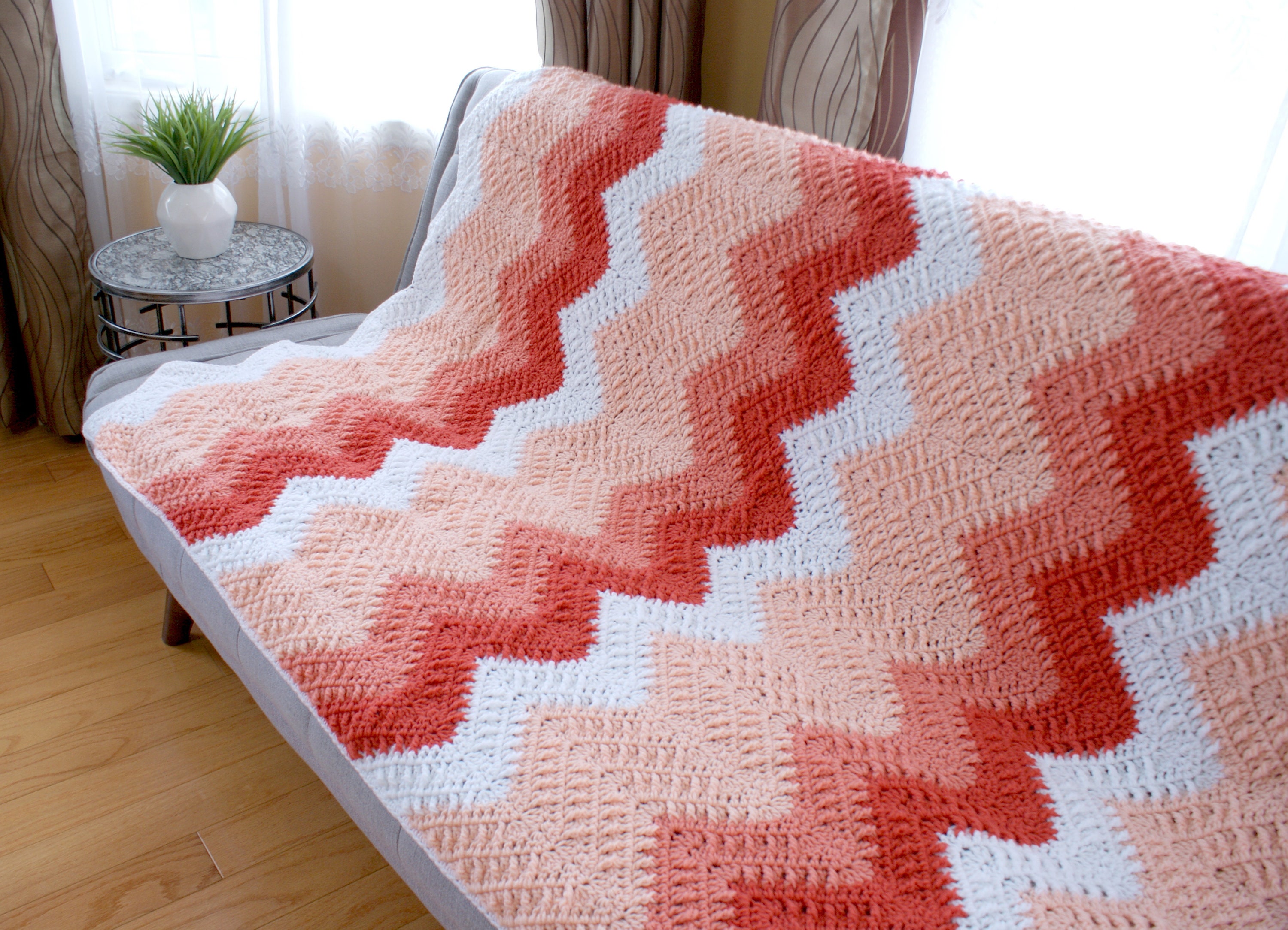 Peach Chevron Multi Color Crochet Handmade Throw White Pink - Etsy