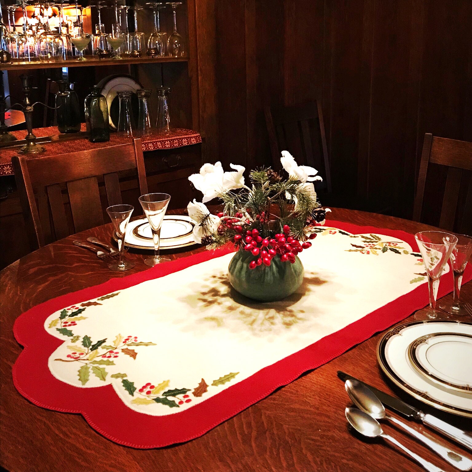 Wool Embroidered Holiday Table Runner Machine Embroidery - Etsy