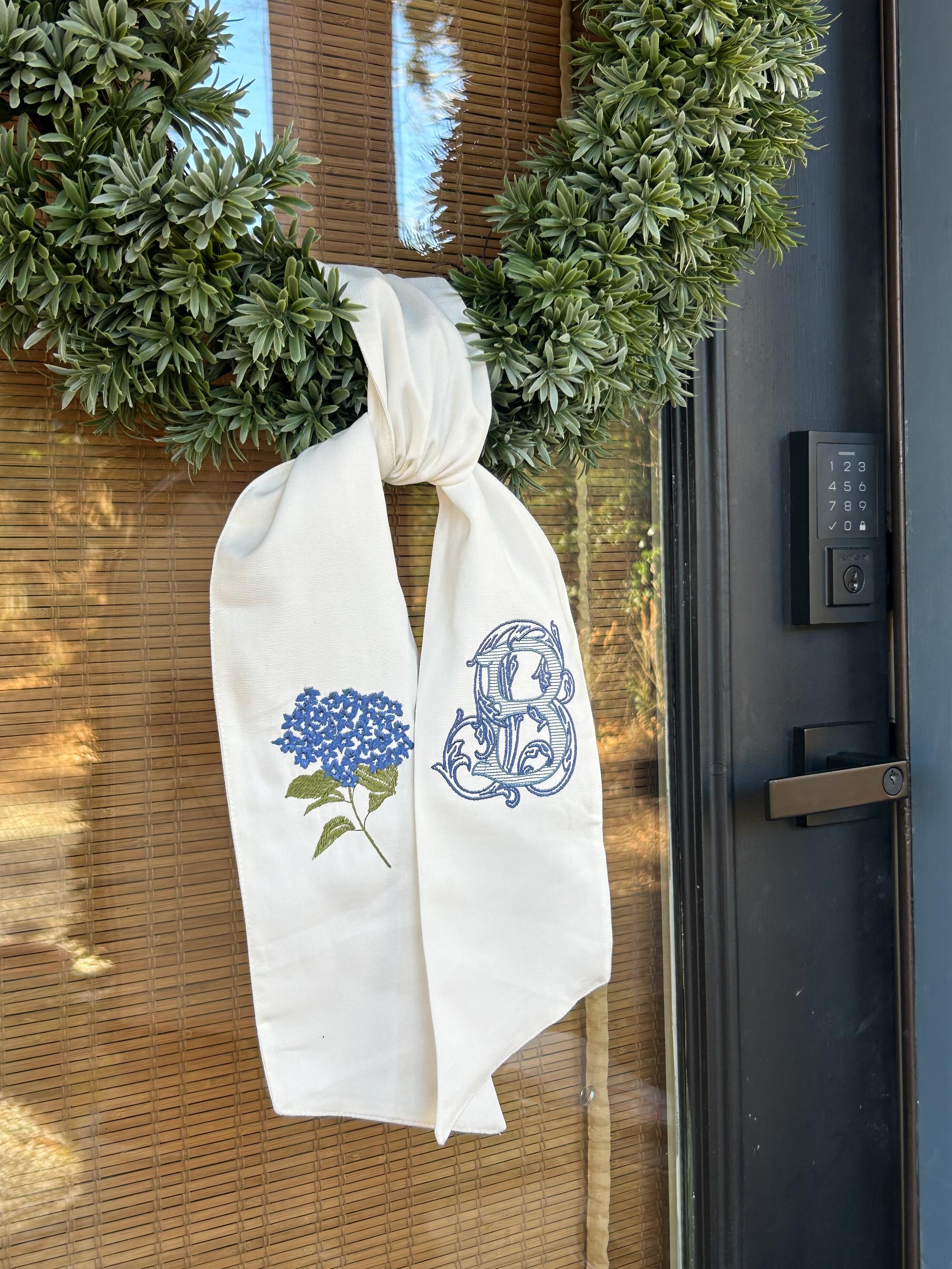 White Hydrangea Monogramed Wreath Sash - Etsy