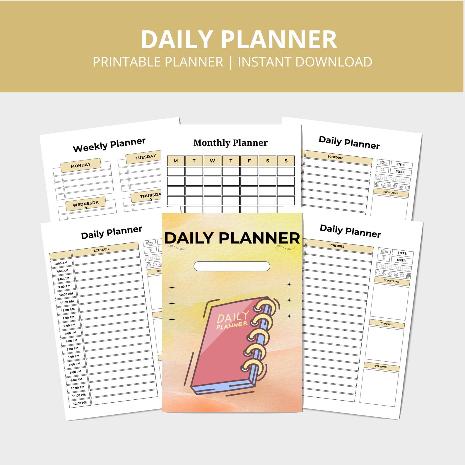 Printable Daily Planner: Modern Minimalist Design (PDF Download A4 ...