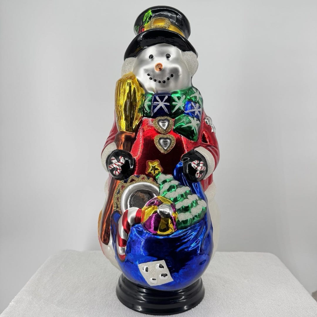 Vintage Traditions Glass Snowman Hand Painted, 18" Tall Christmas Decor ...