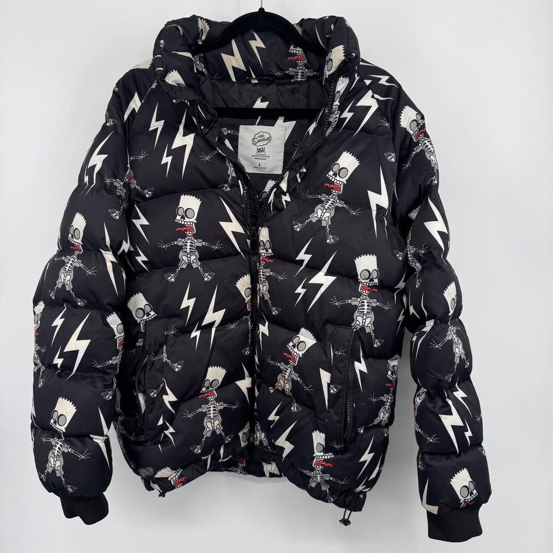 The Simpsons Bart Skeleton Lightning Bolt Puffer Heavyweight Jacket ...