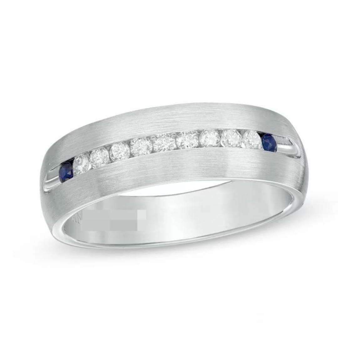 Diamond & Blue Sapphire Men's Wedding Band | Sterling Silver Ring - Etsy