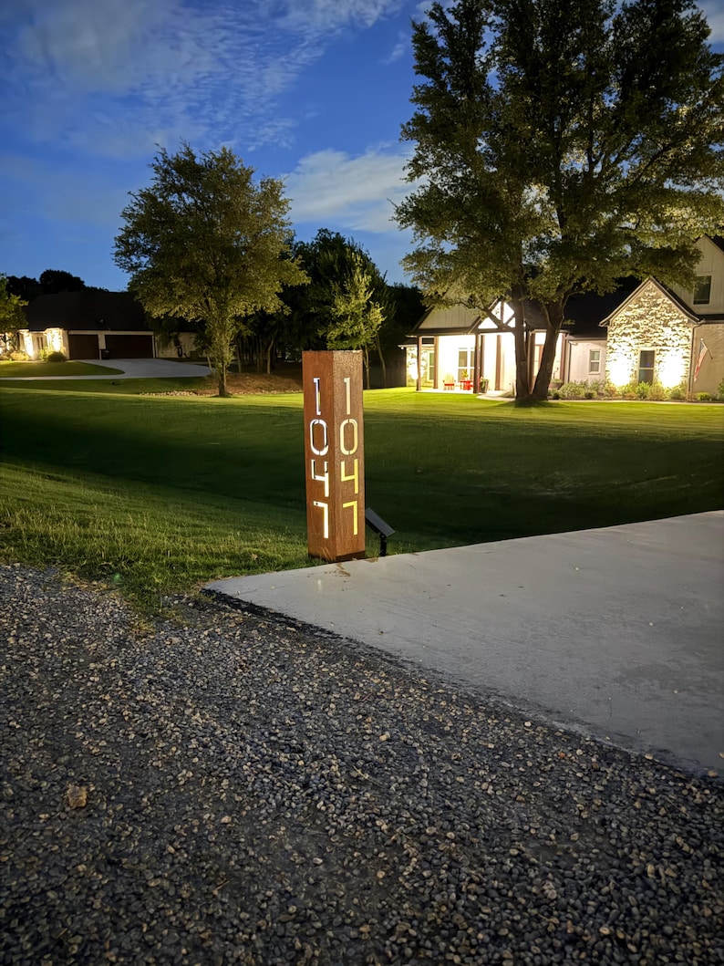 Solar Lighted Metal Address Post: Modern Outdoor Number Sign - Etsy