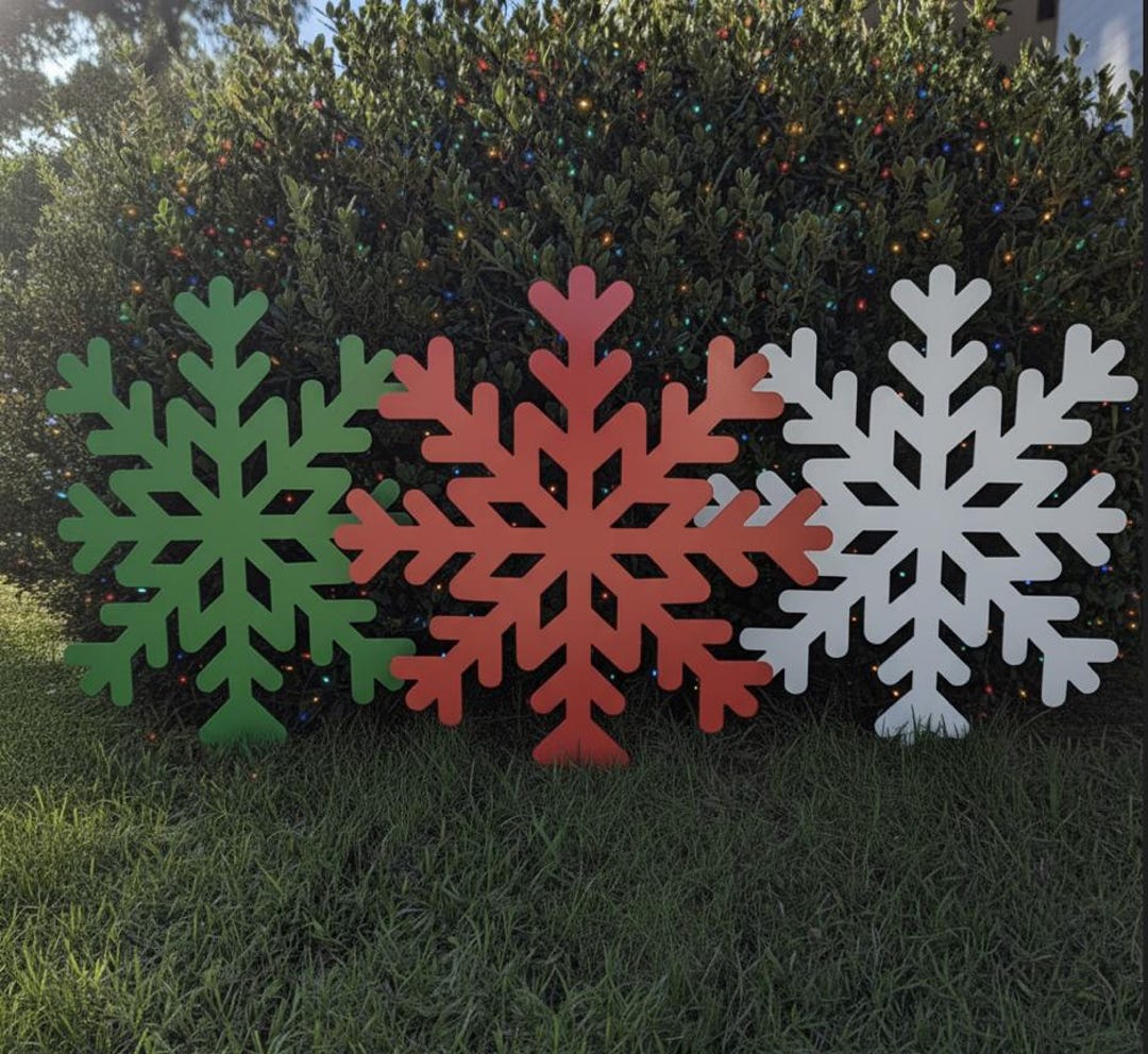 Set of 3 Snowflake Yard Stakes – Outdoor Christmas and Holiday ...