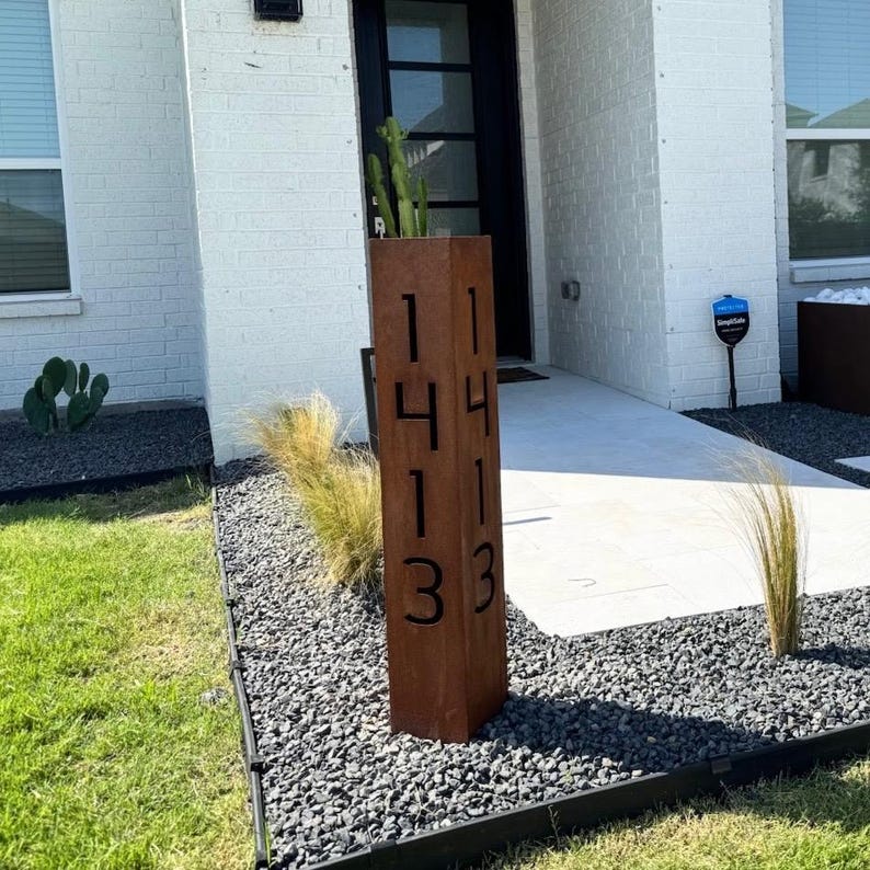 Solar Lighted Metal Address Post: Modern Outdoor Number Sign - Etsy