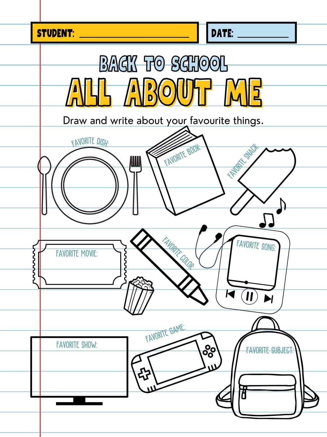 All About Me Worksheet | Back to School Printable (PDF) - Etsy