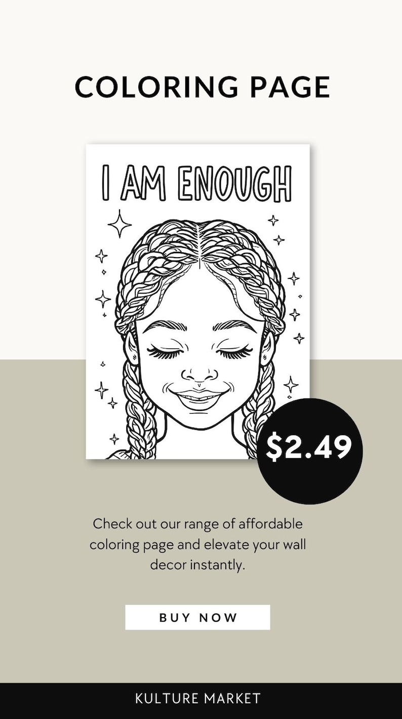 I Am Enough Coloring Page | Black Girl Affirmation Printable (digital ...