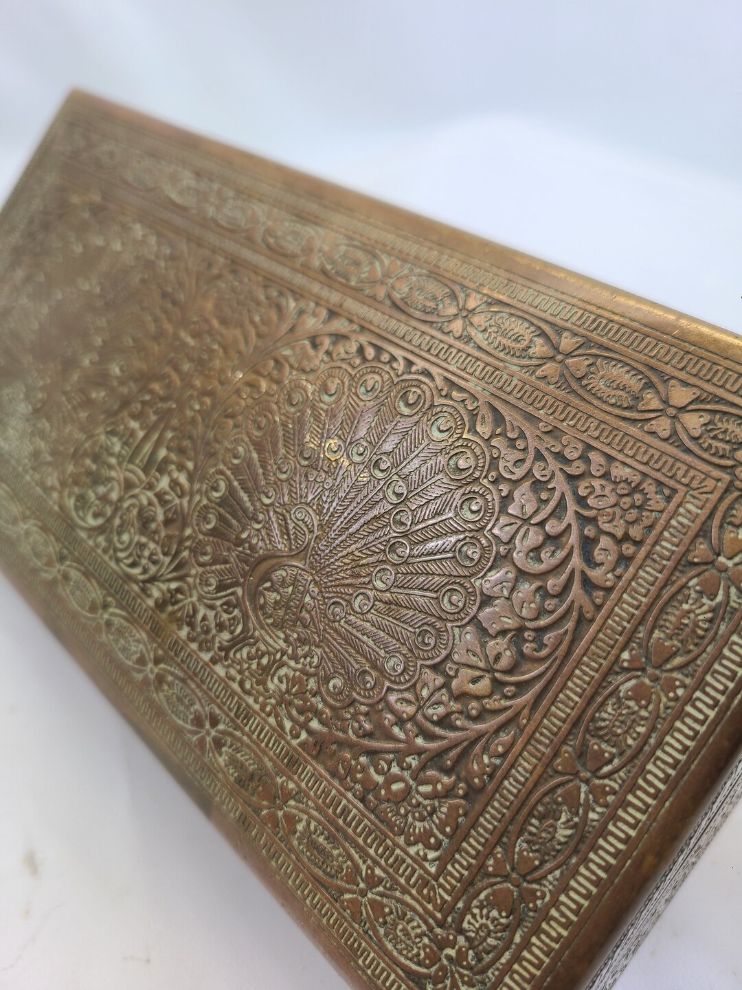 Brass Cigar Box, Kinco, Jewelery Box, Peacock, Wood Lined, Trinket Box ...