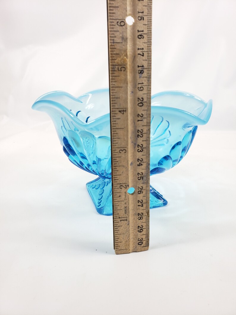Blue Glass Shell Pattern Candy Dish Ruffled Edge Aqua - Etsy