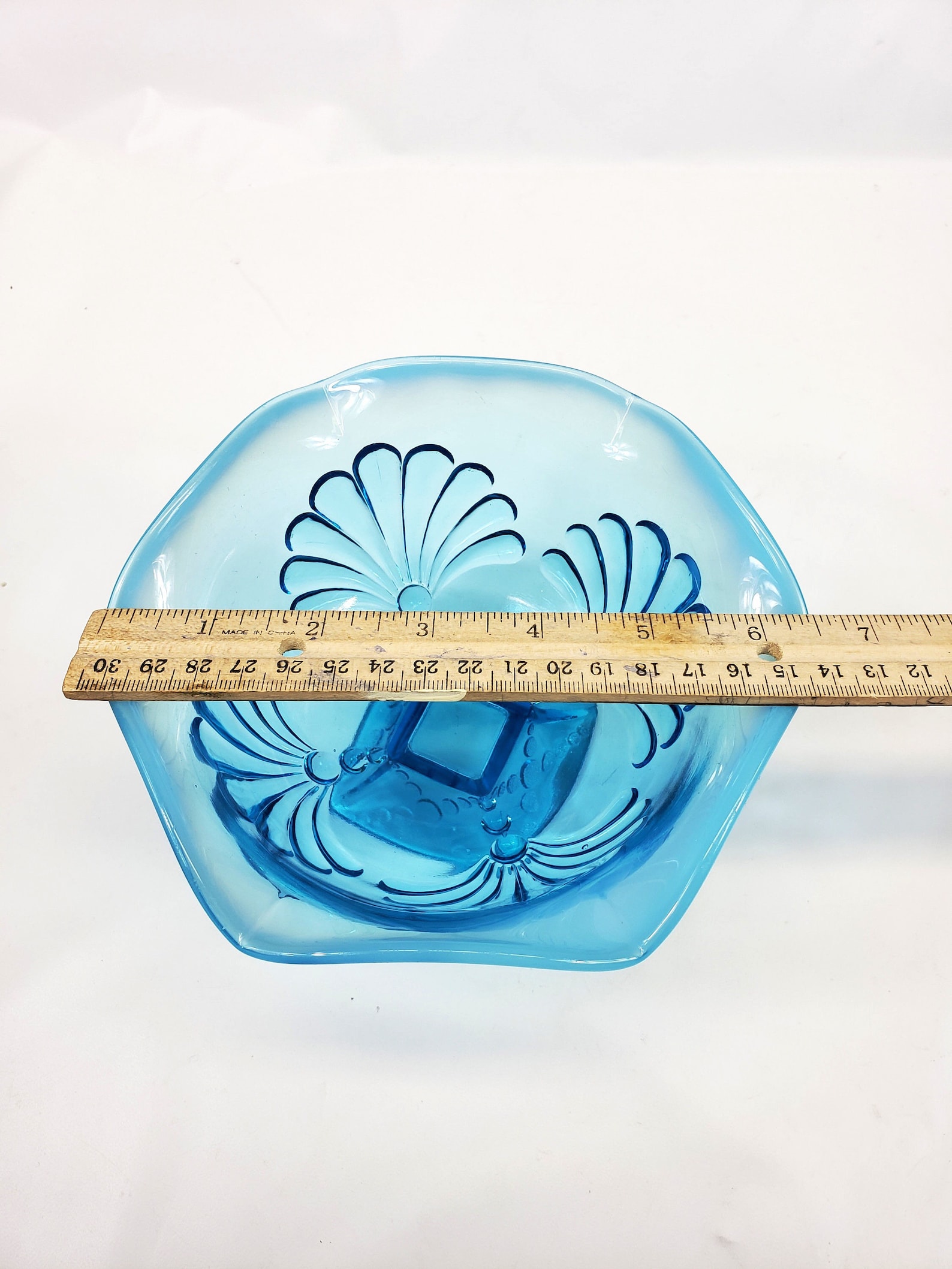 Blue Glass Shell Pattern Candy Dish Ruffled Edge Aqua - Etsy