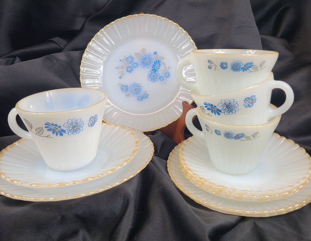 Milk Glass Blue Floral Termocrisa Tea Set Depression - Etsy