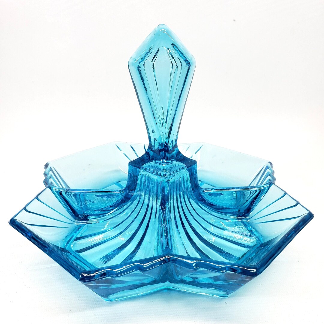 Blue, Glass, Indiana Glass,pyramid,610,cerulean, Turquoise, Art Deco ...