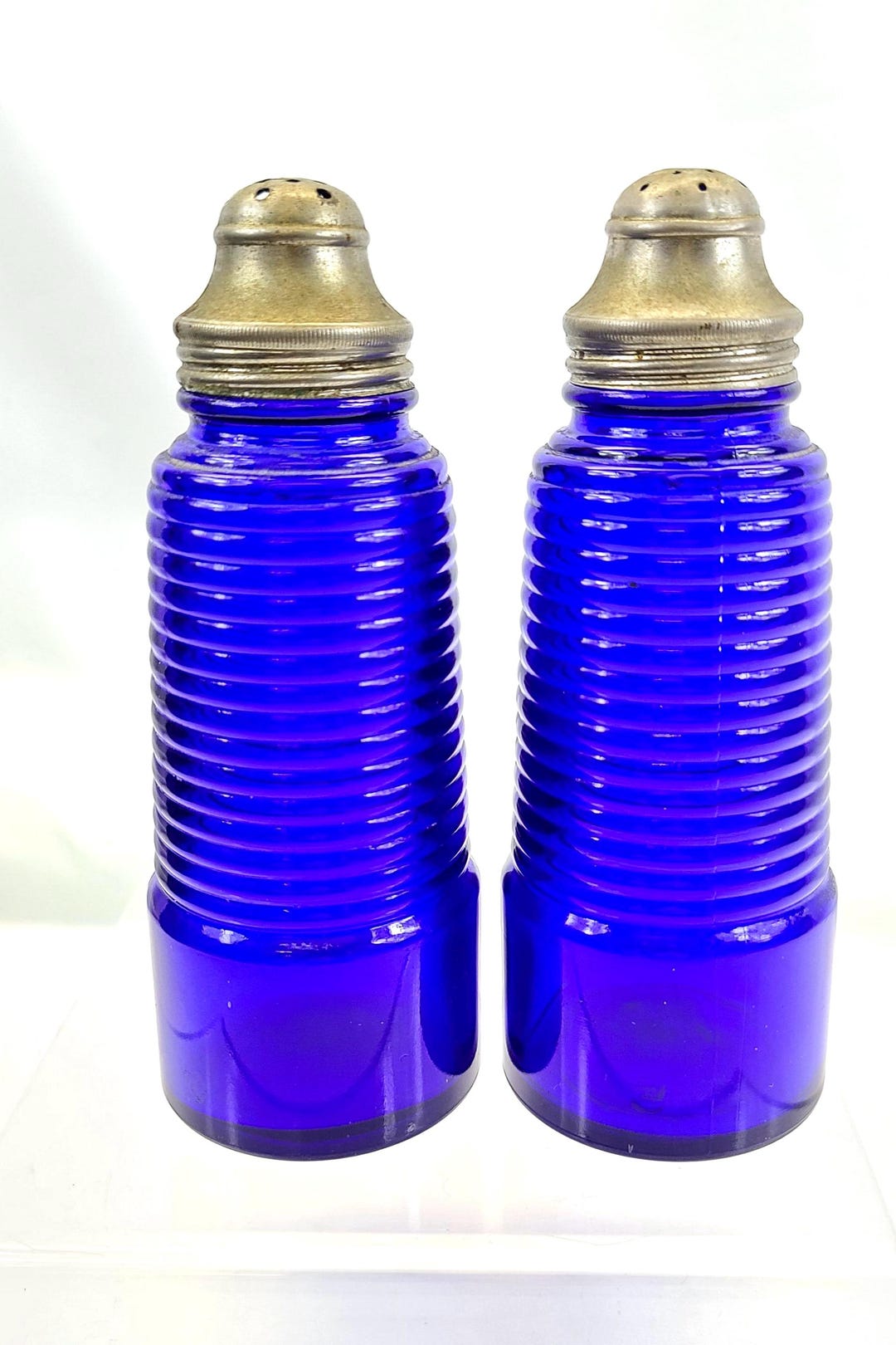 Cobalt Blue Glass, Salt and Pepper Shakers, Art Deco, Salt Well, 5" - Etsy