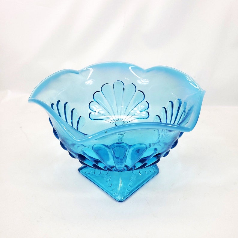 Blue Glass Shell Pattern Candy Dish Ruffled Edge Aqua - Etsy
