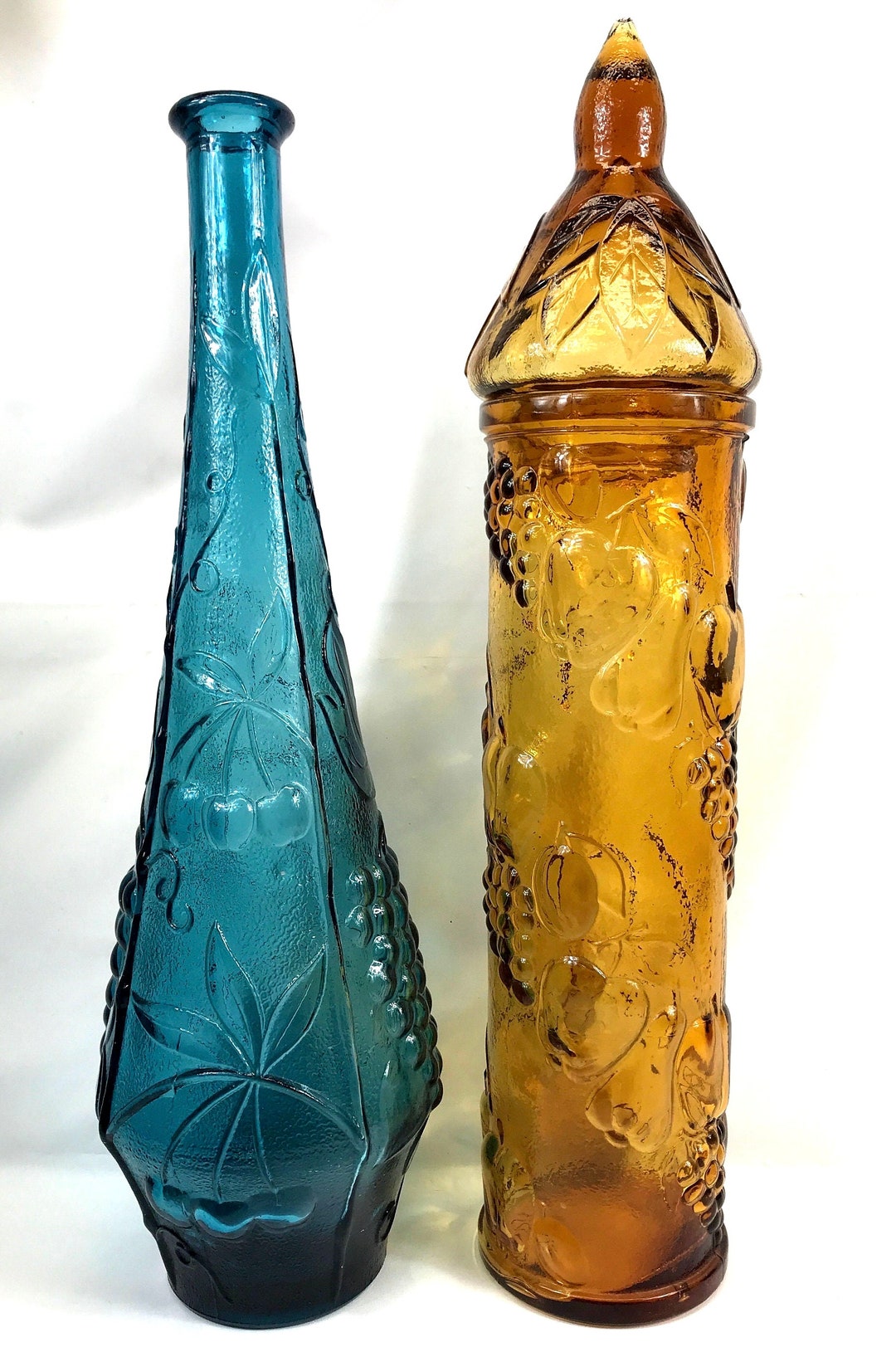 SET of 2,italian, Cerulean Blue /vase /amber/bottle/teal Glass/ Blue ...
