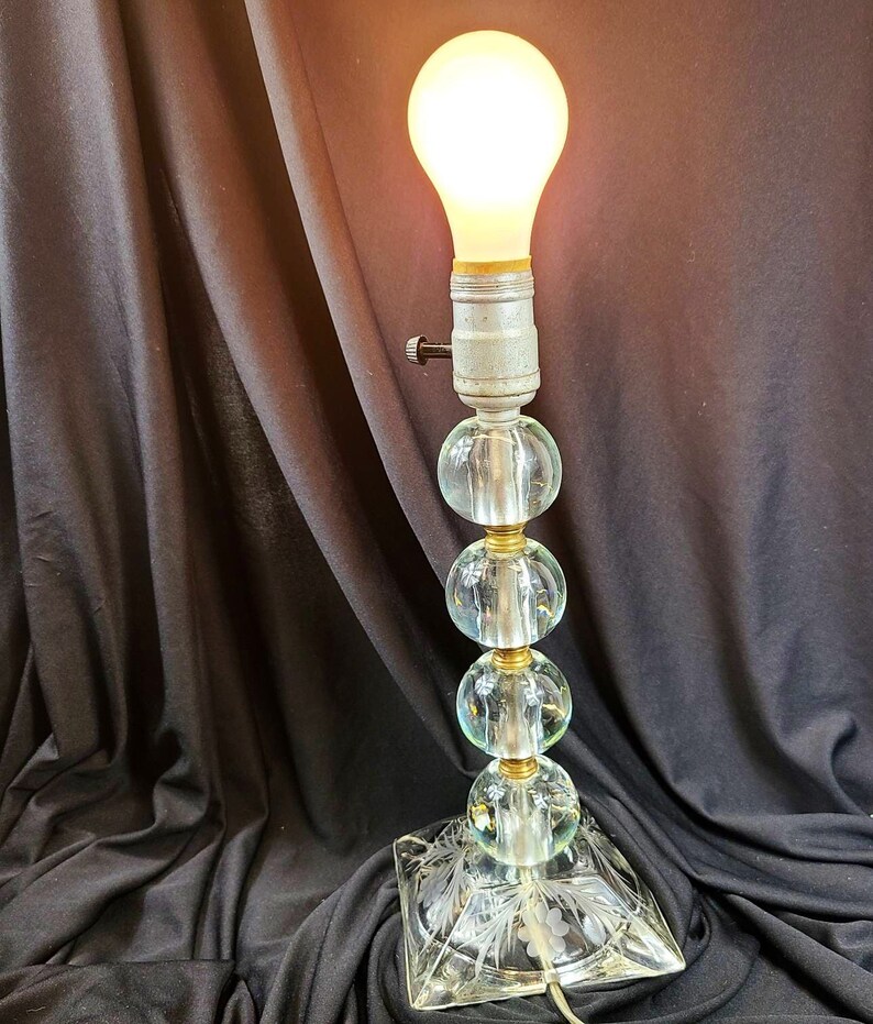 Crystal Glass Ball Lamp Base Mid Centuryclear Hollywood - Etsy
