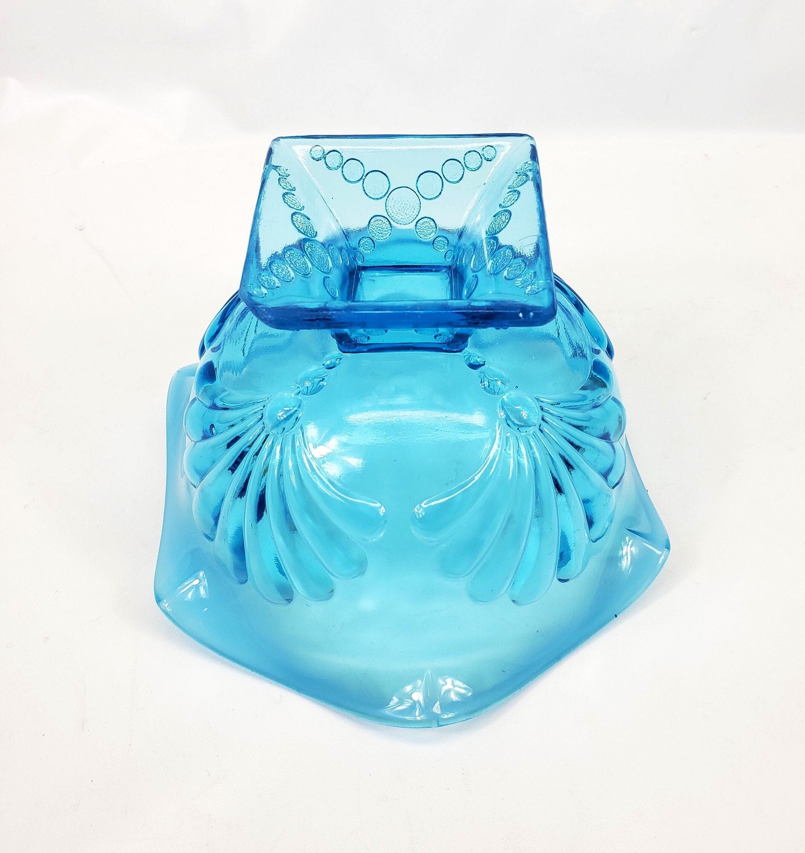 Blue Glass Shell Pattern Candy Dish Ruffled Edge Aqua - Etsy
