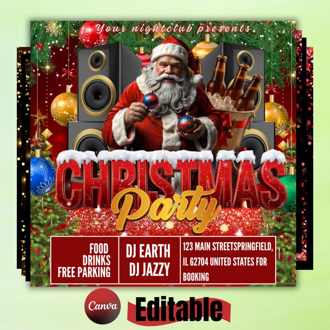 Christmas Party Flyer Editable Canva Template | Holiday Event Printable ...