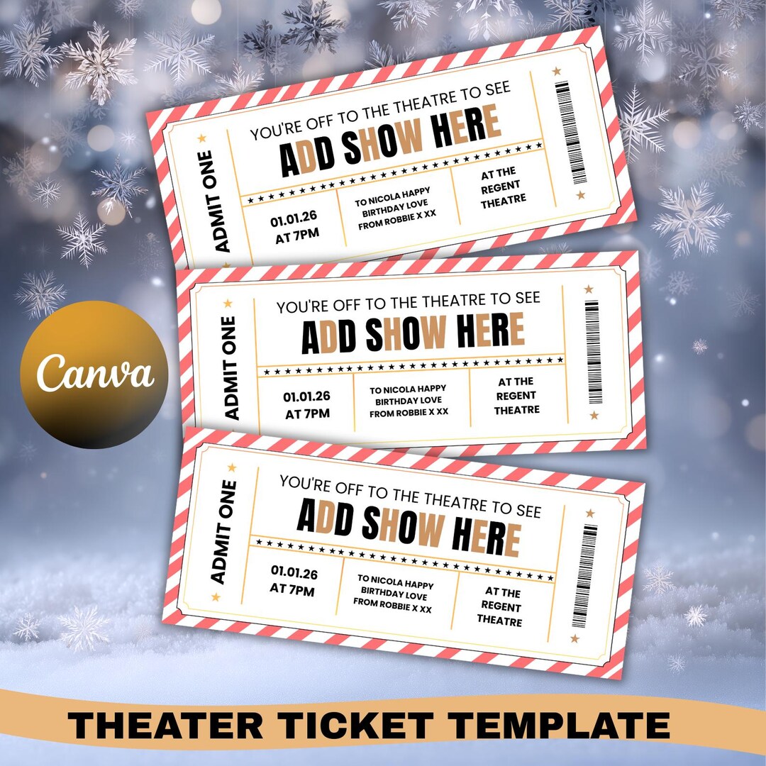 Editable Theatre Ticket, Hamilton Musical Ticket Template, Personalized ...