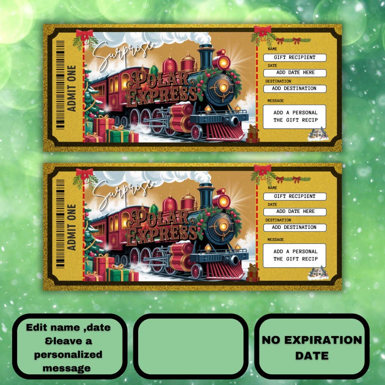 Polar Express Ticket Template, Printable Christmas Ticket, Holiday Pass ...