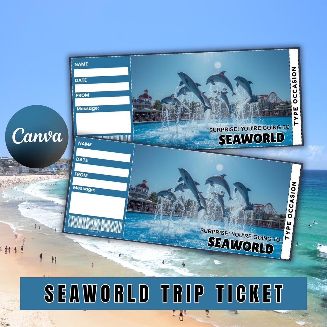 Editable Surprise Seaworld Trip Reveal Ticket, Seaworld Birthday Gift ...