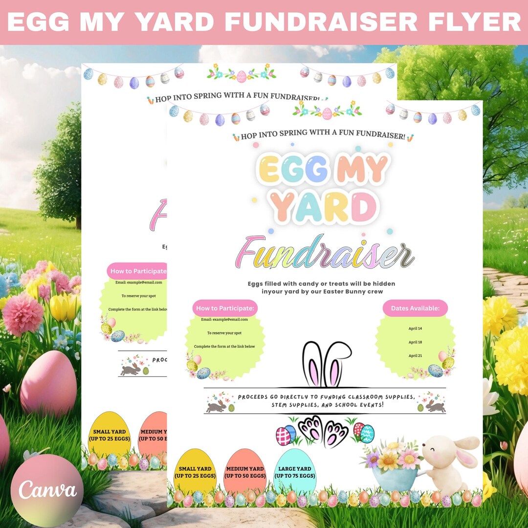 Egg My Yard Fundraiser Flyer Template, Editable Canva School Easter ...