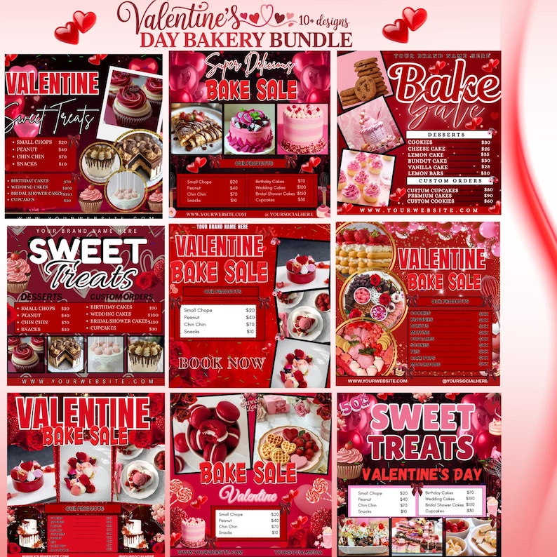 Valentines Day Bakery Flyer Bundle , Bake Shop Price List Template ...
