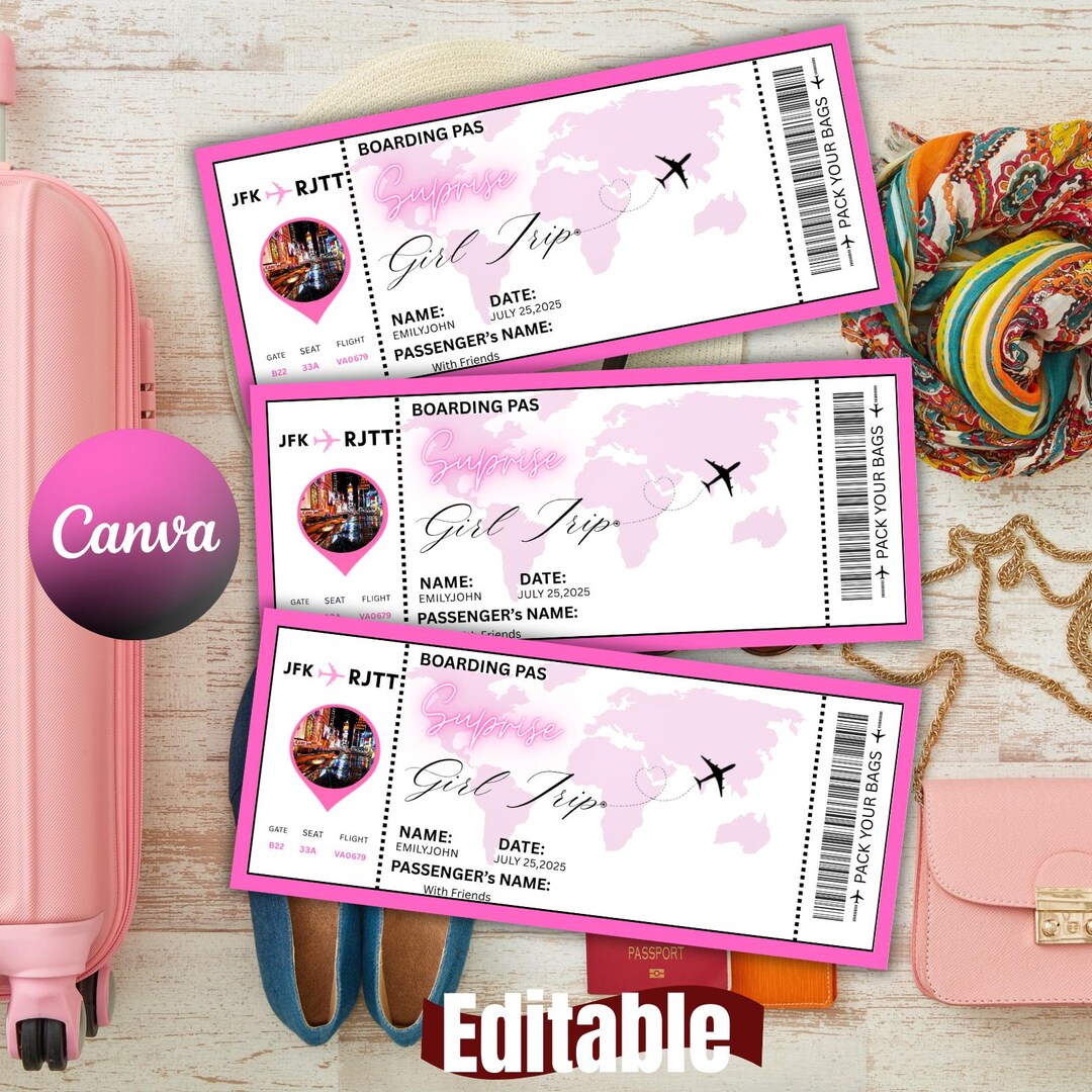 Editable Boarding Pass Ticket, Airline Ticket Design, Surprise Trip ...