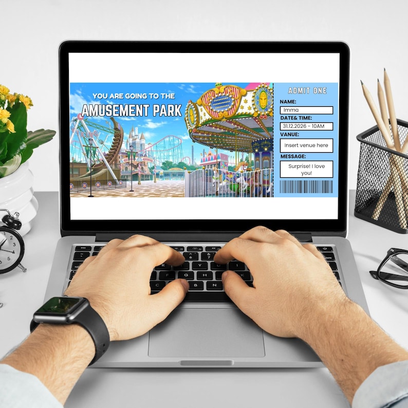 Editable Amusement Theme Park Ticket, Family Vacation Reveal,printable ...