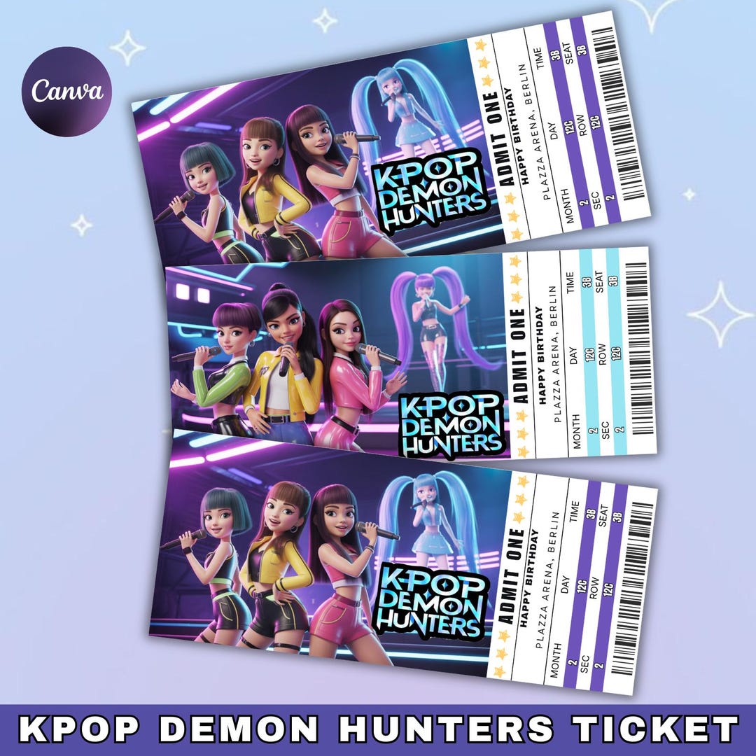 KPOP Demon Hunters Ticket Template Canva | Kpop Concert Ticket | Kpop ...