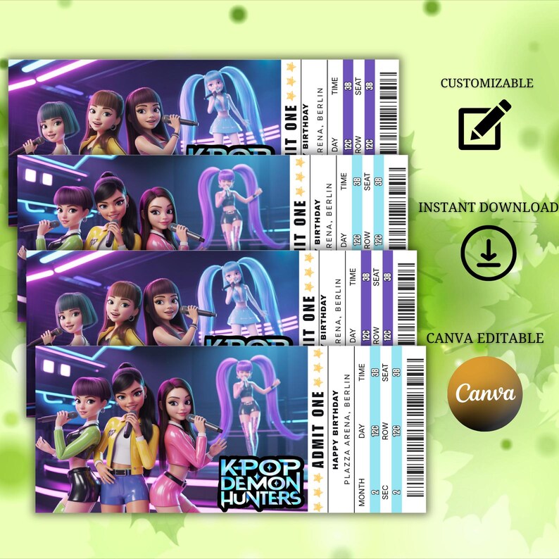 KPOP Demon Hunters Ticket Template Canva | Kpop Concert Ticket | Kpop ...